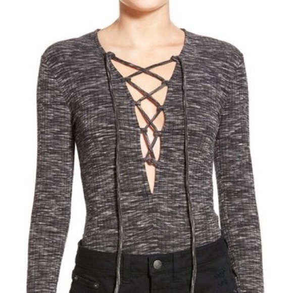 Sun & Shadow | Tops | Sun Shadow Grey Long Sleeve Lace Up Bodysuit ...